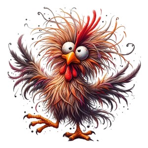 Funny Crazy Chicken Illustration 15 PNG - Quirky Cartoon Rooster ...