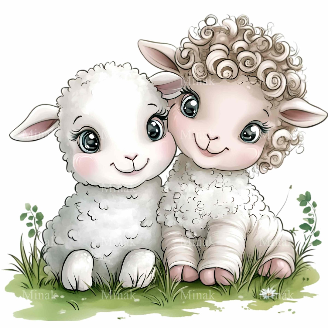 16 Cute Lamb Pair PNG Clipart - Fluffy White and Curly Lambs Digital ...