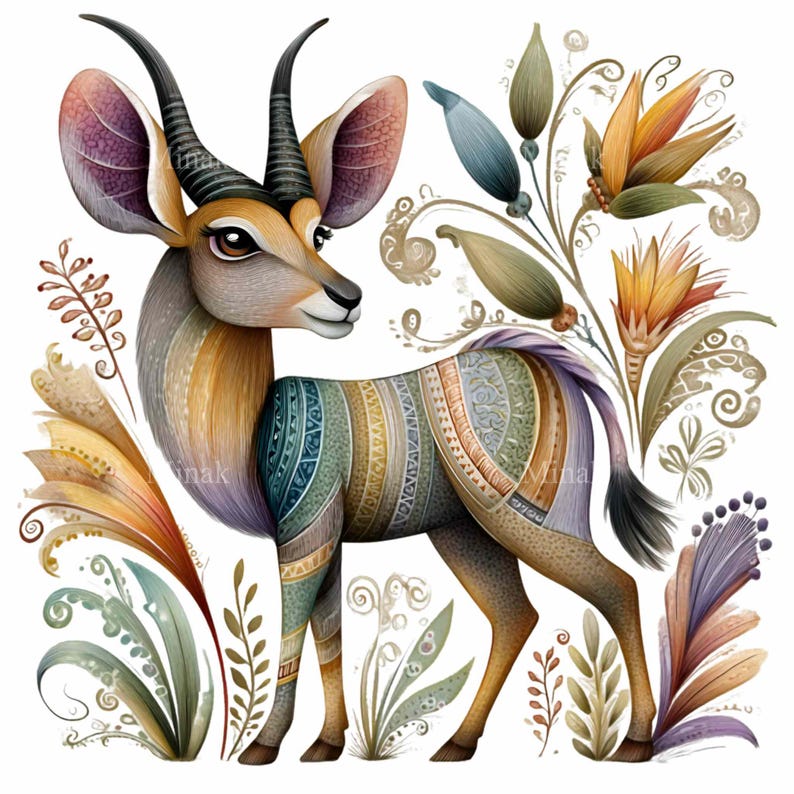 15 PNG Antelope Clipart – Safari Animal PNG – Tribal Floral Design for ...