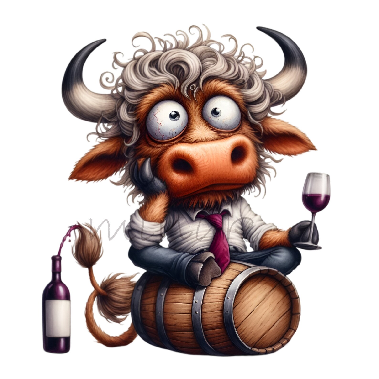 Funny Highland Cow With Wine Clipart PNG - 15 Cute Bull With Wine ...