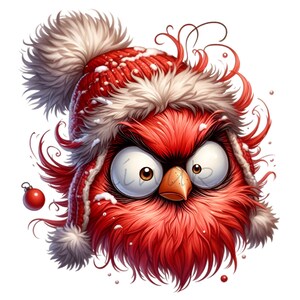 Red Cardinal Santa Hat 12 PNG Comics Quirky Bird Cartoon Illustration ...