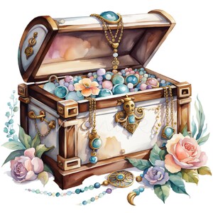 Treasure Chest Clipart PNG, 25 Watercolor Pirate Jewelry Png ...