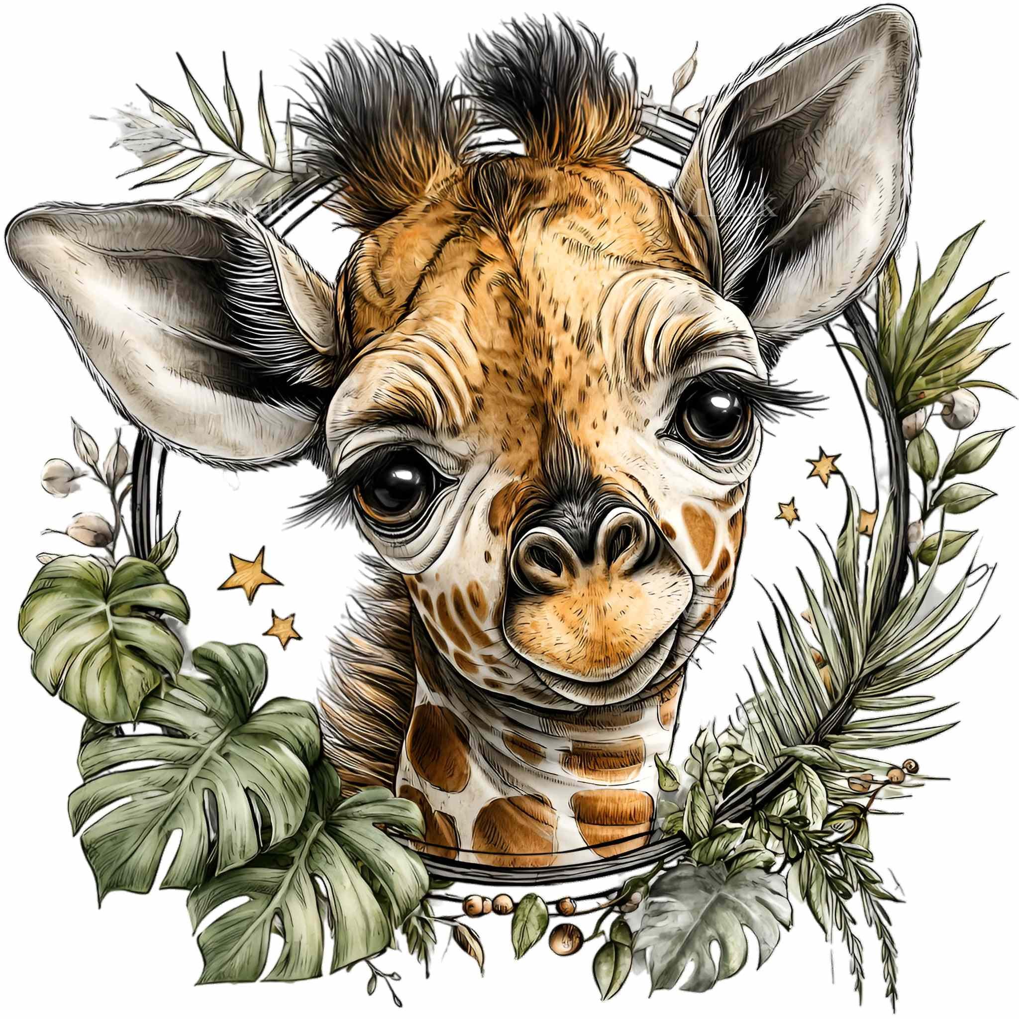 10 PNG Baby Giraffe Clipart – Cute Jungle Animal Wreath Art – Nursery ...