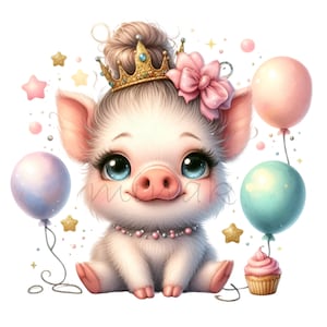 Princess Piglet Clipart, 14 Cute Pig With Balloons PNG, Birthday Pig ...
