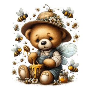 Cute Bear Clipart, 12 PNG Honey Jar Clip Art, Printable, Digital ...