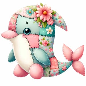 12 Patchwork Dolphin PNG Clipart, Cute Floral Dolphin With Buttons and ...