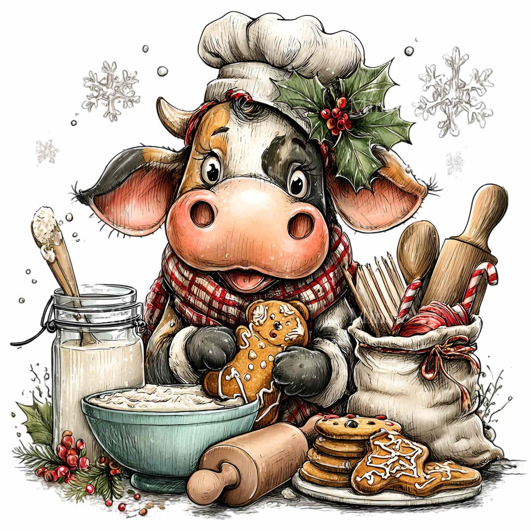 10 PNG Gingerbread Cow – Christmas Cow Baker PNG Clipart for Festive ...