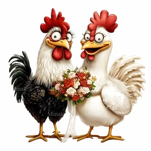 12 Wedding Chickens PNG Clipart - Funny Bride and Groom Illustration ...