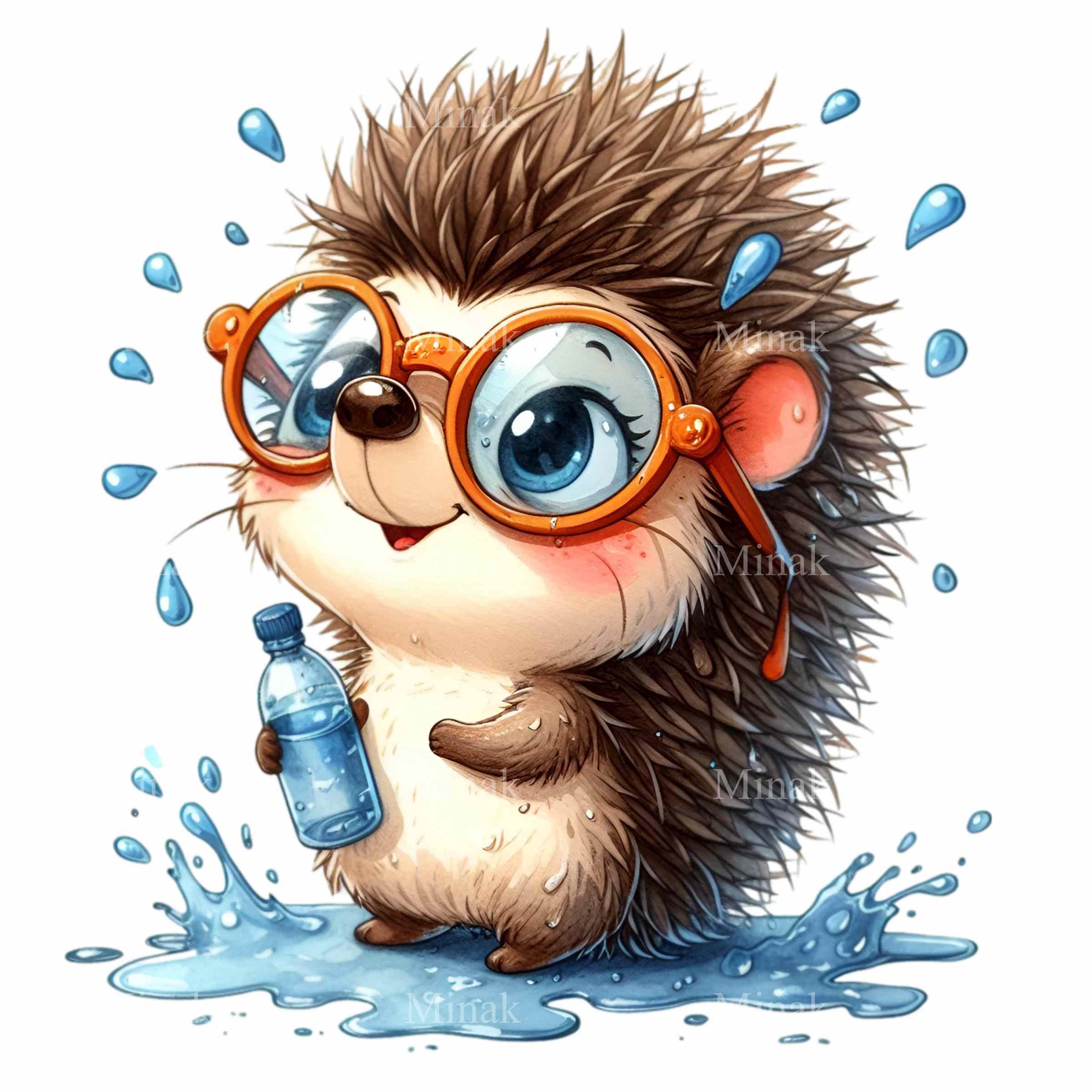 12 PNG Hedgehog Rain Clipart, Messy Bun Umbrella Animal, Spring Puddle ...