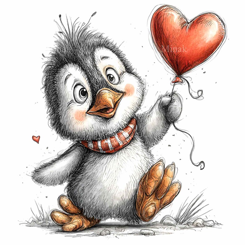 16 PNG Valentine Penguin Clipart – Heart Balloon Art for Cards ...