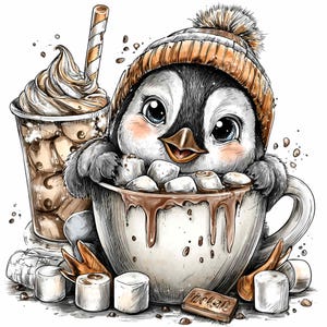 15 PNG Winter Penguin Clipart – Cute Penguin With Hot Cocoa PNG ...