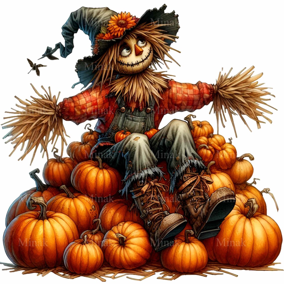 15 PNG Autumn Scarecrow Clipart, Fall Pumpkin Crow Harvest Season - Etsy