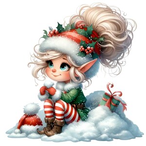 Adorable Christmas Elf in Snow Clipart PNG 14 Cute Festive Elf With ...