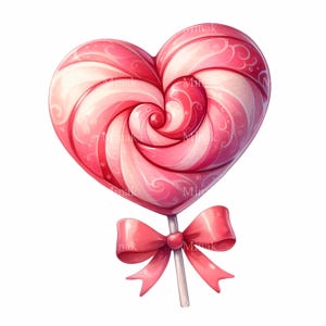 12 Heart Shaped Lollipop PNG Clipart With Pink Bow, Cute Candy ...