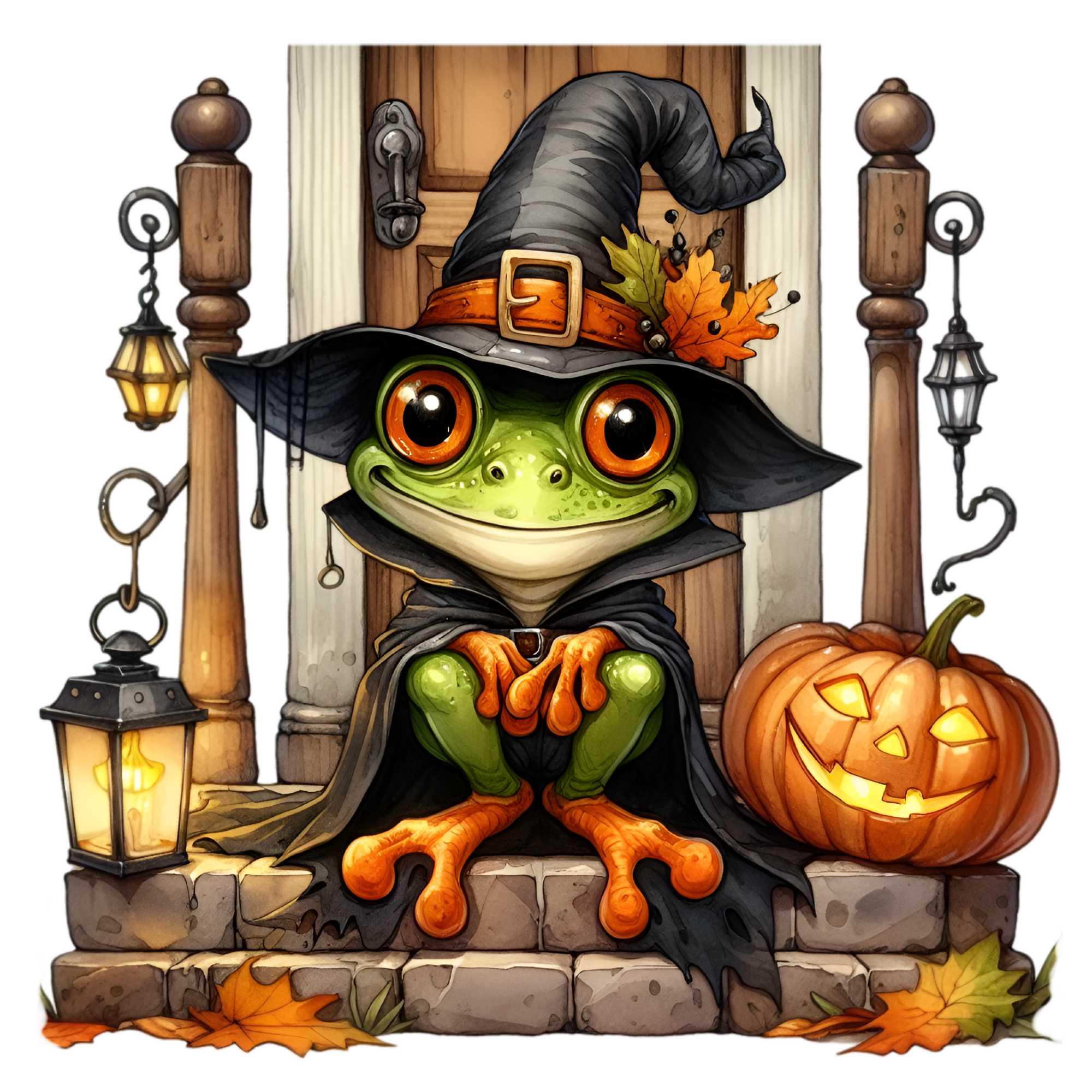 12 PNG Halloween Frog Clipart, Witch Toad Pumpkin Spooky Lantern - Etsy
