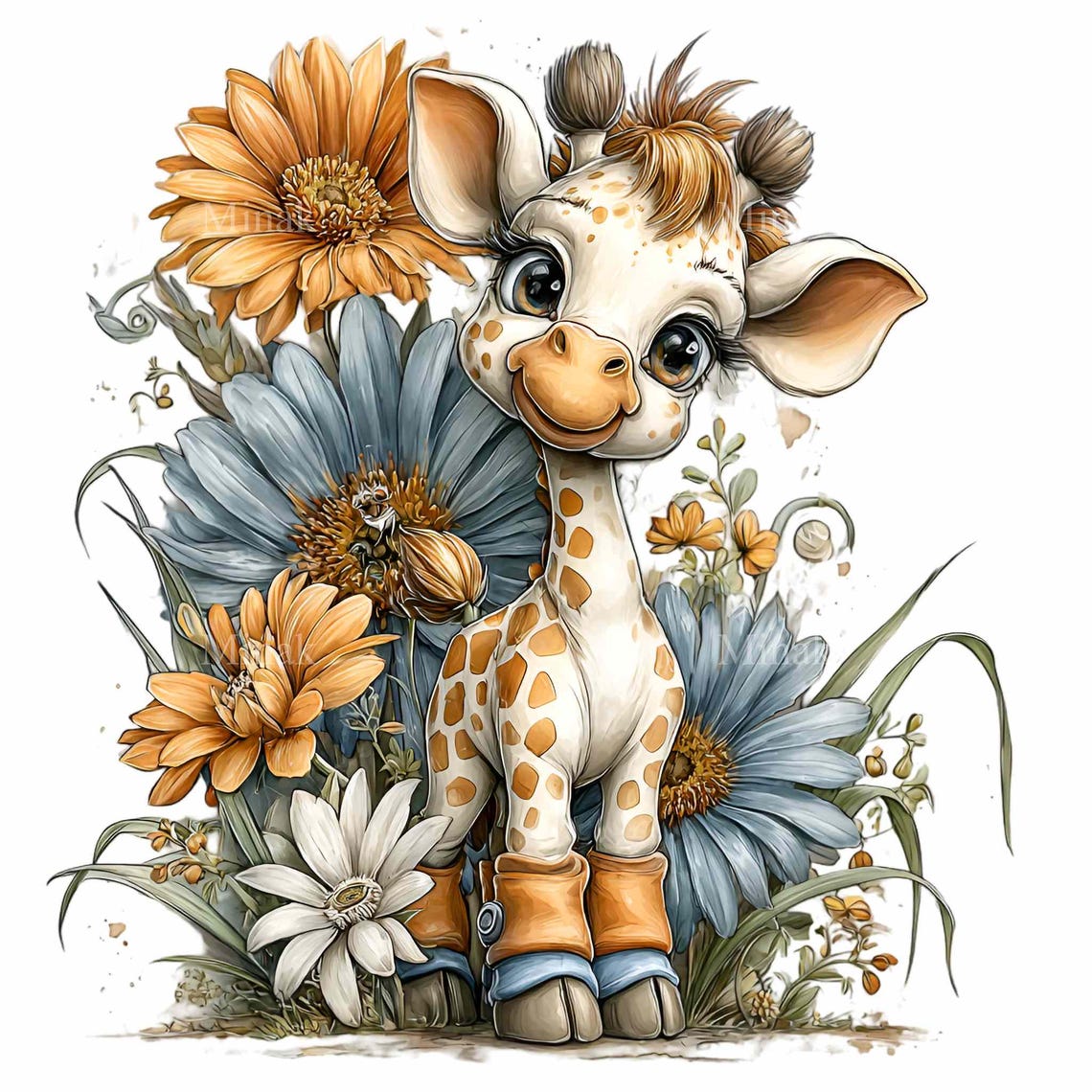 16 PNG Floral Baby Giraffe Clipart – Cute Animal PNG for Nursery Wall ...