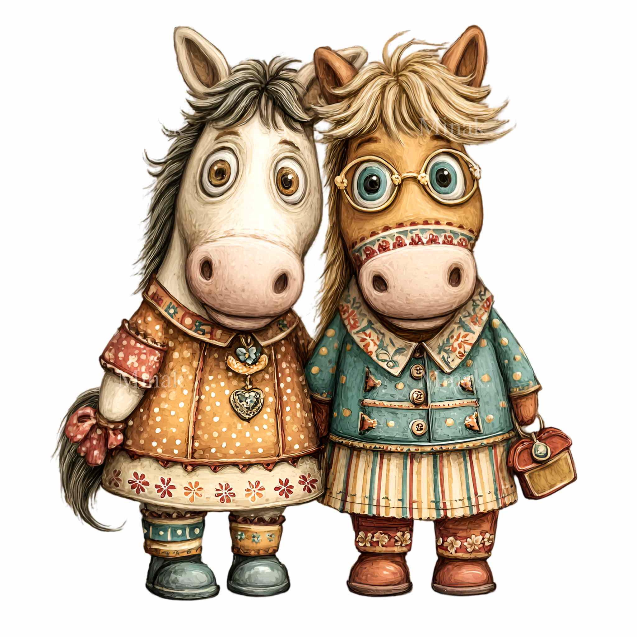 16 PNG Horse Duo Clipart – Cute Dressed Horses PNG – Farm Animal Art ...