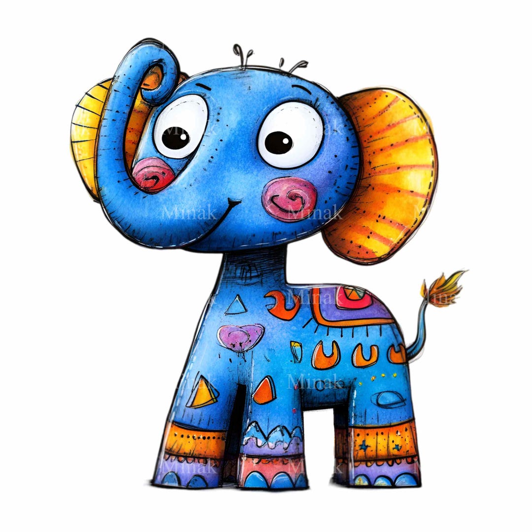 16 Colorful Elephant PNG Clipart - Cute Cartoon Elephant With Doodle ...