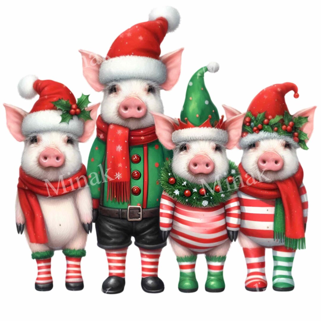Christmas Pig Family Clipart, 14 Cute Pigs in Festive Outfits, Holiday ...