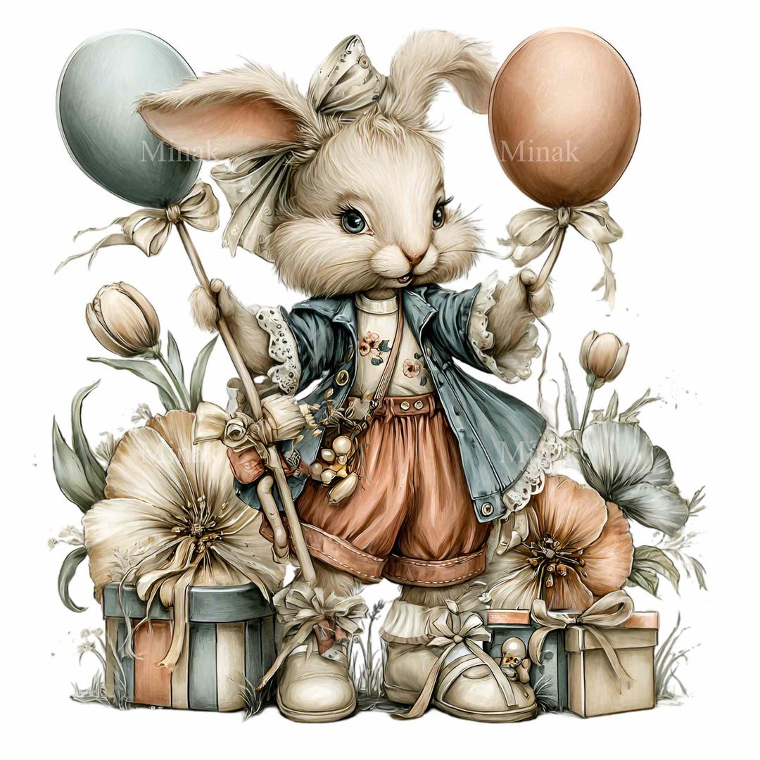 15 PNG Vintage Bunny Clipart – Easter Rabbit PNG – Cute Animal ...