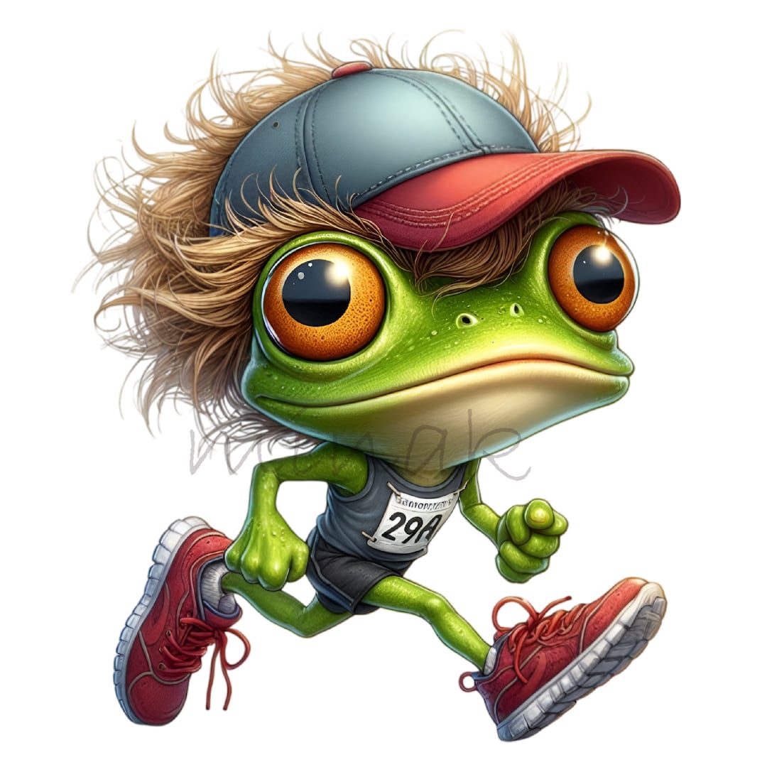 12 PNG Funny Running Frog With Cap Clipart, Cute Sporty Frog Athlete ...
