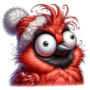 Red Cardinal Santa Hat 12 PNG Comics Quirky Bird Cartoon Illustration ...