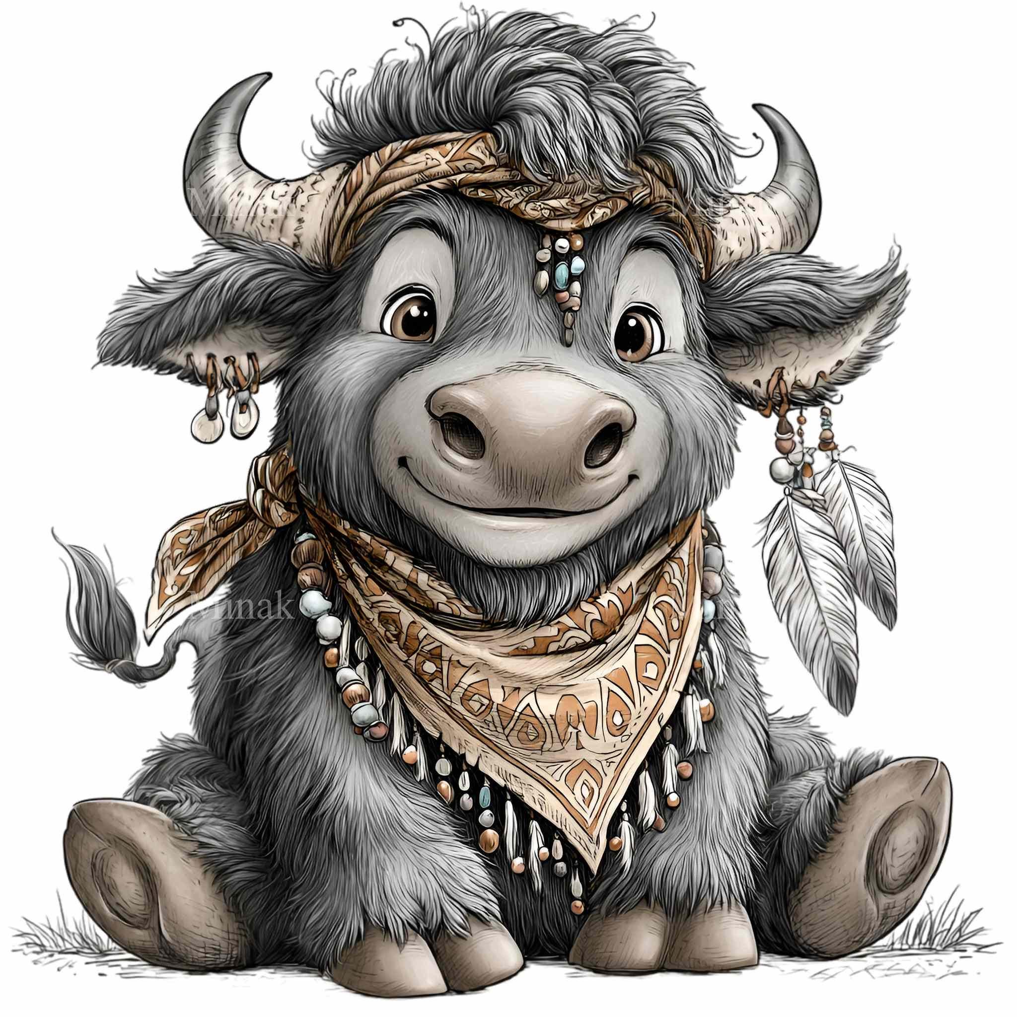 15 PNG Feather Bull Clipart – Cute Highland Cow PNG – Rustic Animal for ...