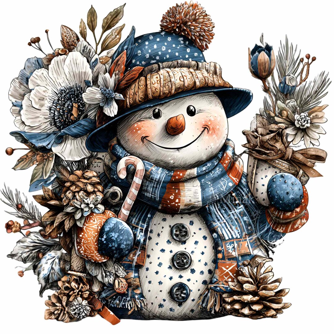 12 PNG Blue Snowman – Christmas PNG Clipart – Winter Floral Art for ...