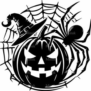 5 SVG Scary Spider Pumpkin SVG Cut File, Halloween Jack-o’-lantern With ...