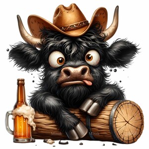 Cowboy Bull Beer Clipart, 15 PNG Bull With Cowboy Hat and Beer Mug, Fun ...
