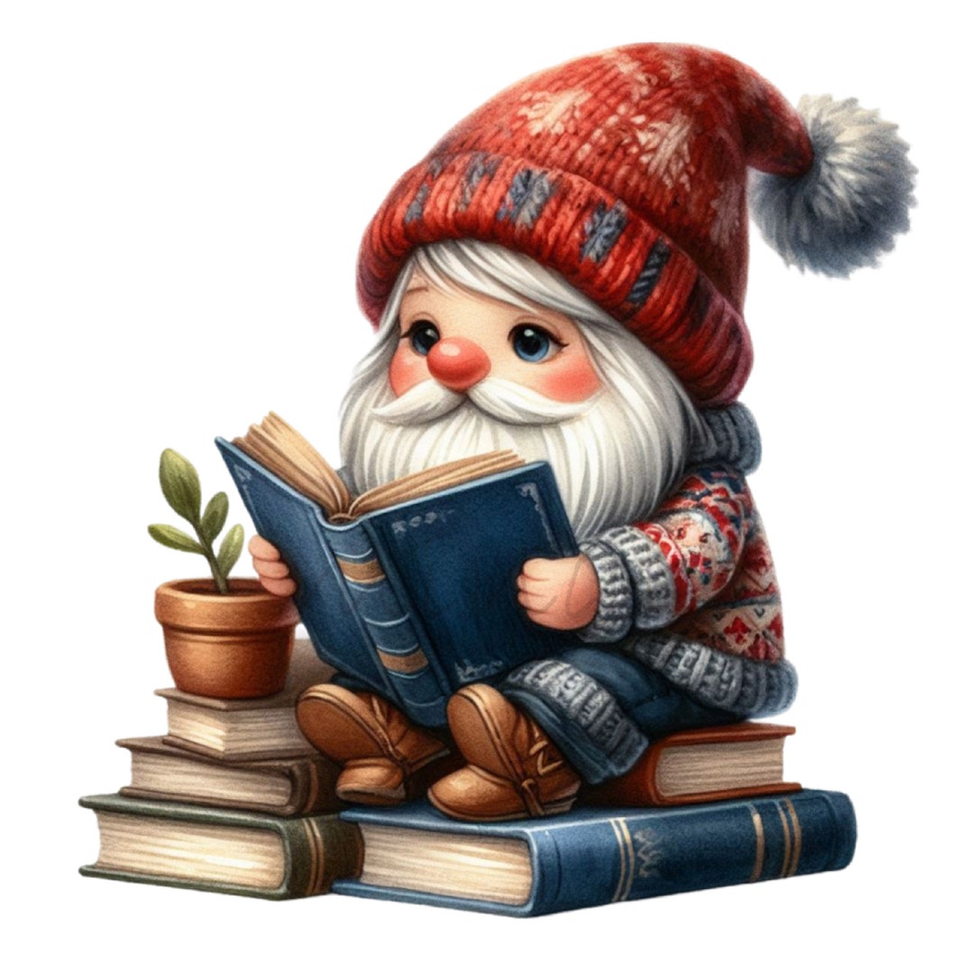 Buy Gnome Clipart, Book Clipart, 12 PNG Watercolor Gnome Reading Clip Art, Librarian Gift ...