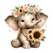 Elephant Girl Clipart, 12 Sunflower Watercolor Elephant Clipart ...