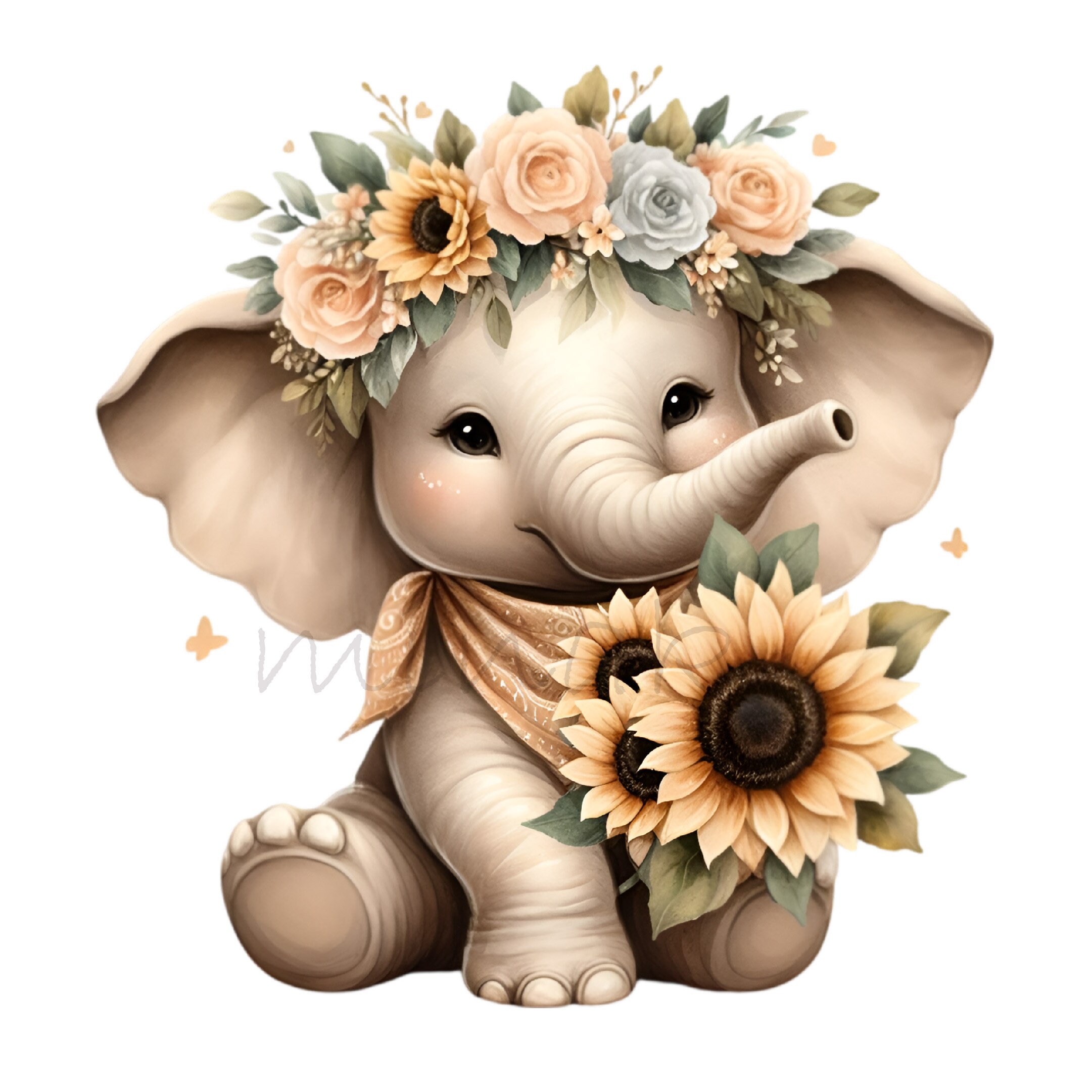 12 PNG Elephant Sunflower Farm Animal Clipart, Nursery Digital Download ...