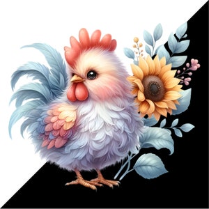 Chicken Clipart With Sunflowers 12 Rustic Farmhouse PNG Perfect for ...