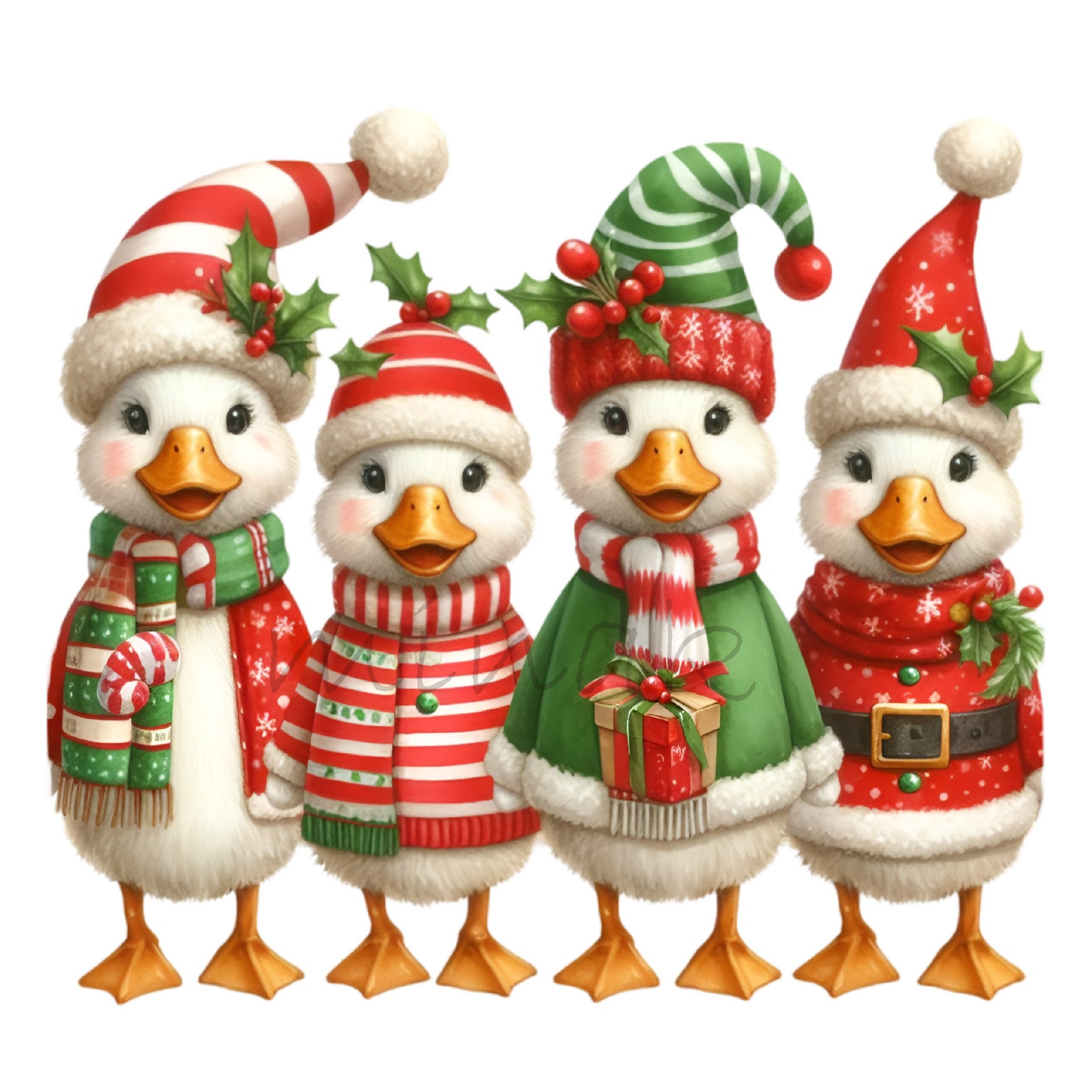 12 PNG Christmas Duck Clipart - Cute Festive Ducks PNG Illustration ...
