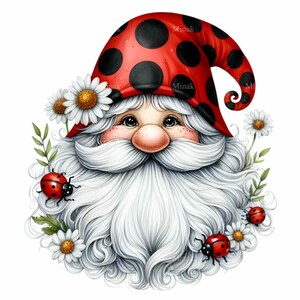 10 Ladybug Gnome PNG Clipart - Cute Spring Gnome With Daisies Digital ...