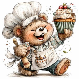 12 PNG Baking Bear Clipart – Cupcake Chef PNG – Perfect for Kitchen ...