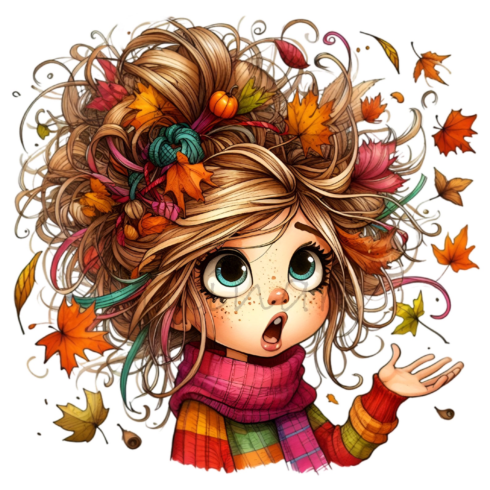14 PNG Funny Fall Girl Clipart, Autumn Messy Hair Illustration ...