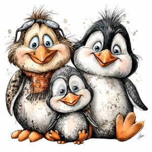 15 PNG Winter Animal Clipart – Penguin Family PNG – Cute Cartoon ...