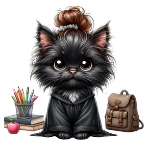 Cute Kitten School Clip Art, 10 PNG Funny Girl Cat Clipart, Teacher ...