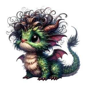 Cute Dragon Girl With Messy Bun, 12 PNG Funny Baby Cartoon Illustration ...