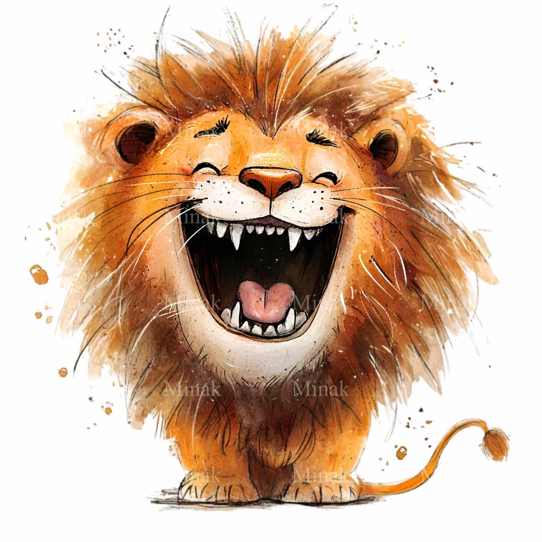 15 Funny Lion Clipart PNG - Cute Cartoon Lion With Big Laugh - Quirky ...