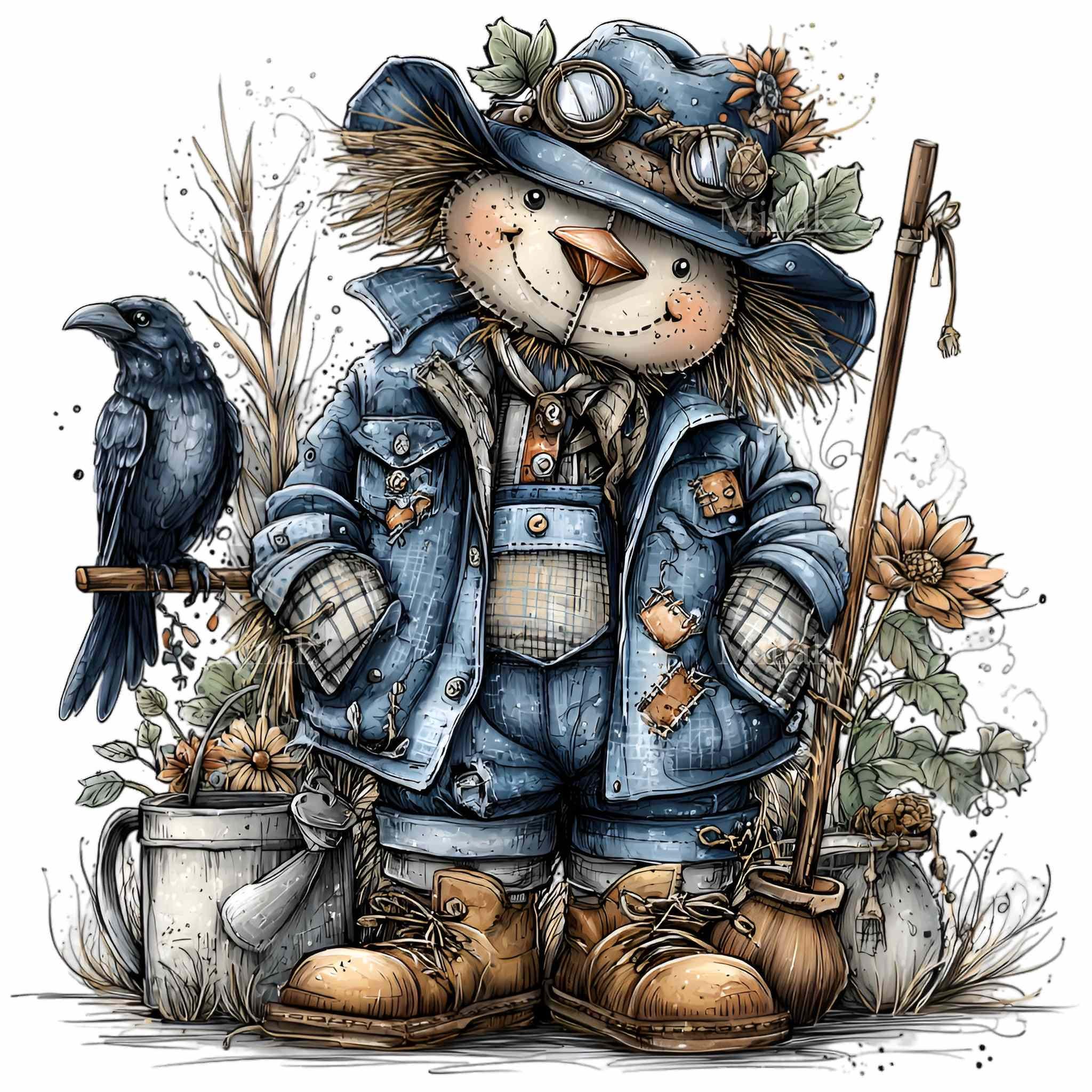 15 PNG Autumn Crow – Scarecrow PNG Clipart for Fall Decor, Rustic ...