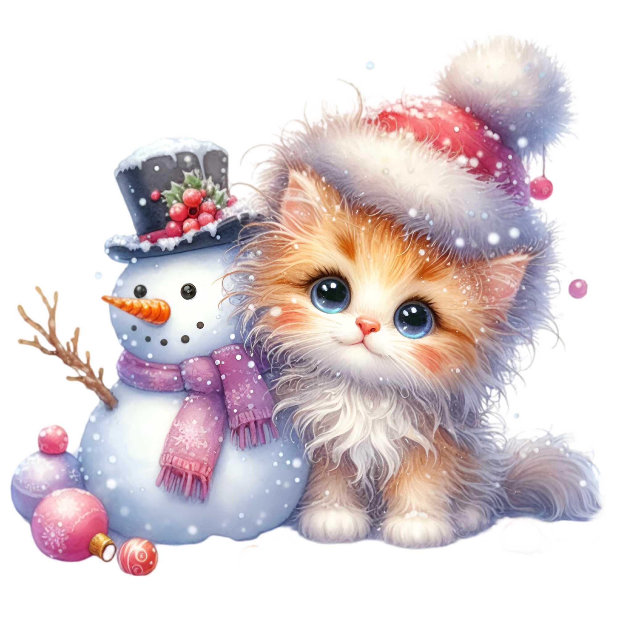 18 PNG Winter Kitten Snowman Clipart – Cute Holiday Cat PNG – Christmas ...