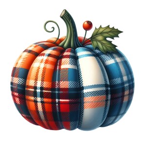 10 Colorful Plaid Pumpkin PNG Clipart, Blue and Orange Patchwork Fall ...