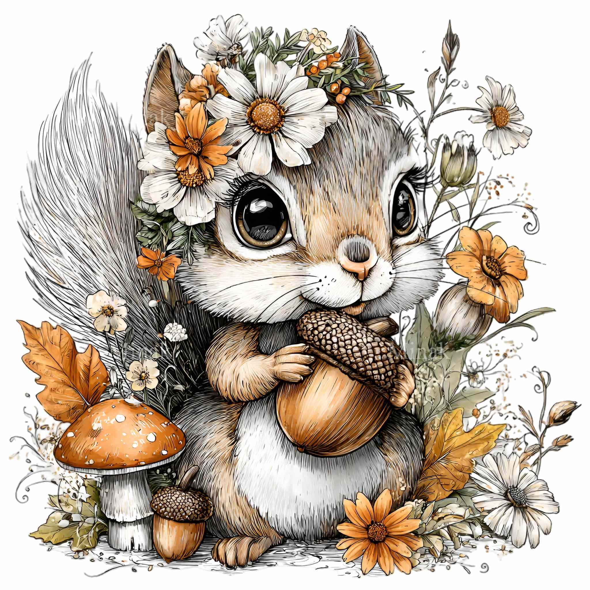 10 PNG Autumn Squirrel – Cute Woodland Animal Clipart – Fall Acorn Art ...