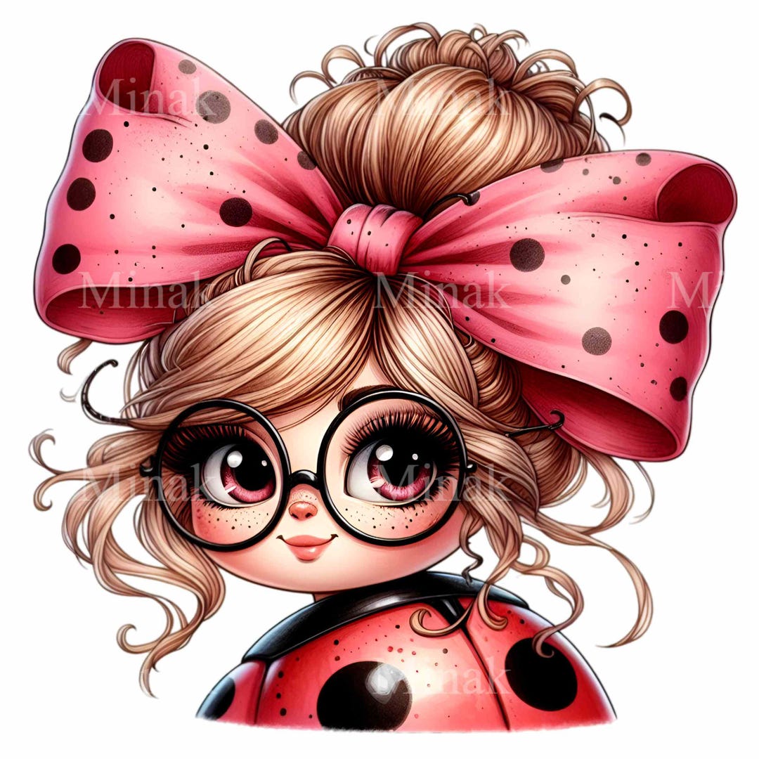 15 PNG Ladybug Girl Clipart, Glasses Red Bow Sublimation - Etsy