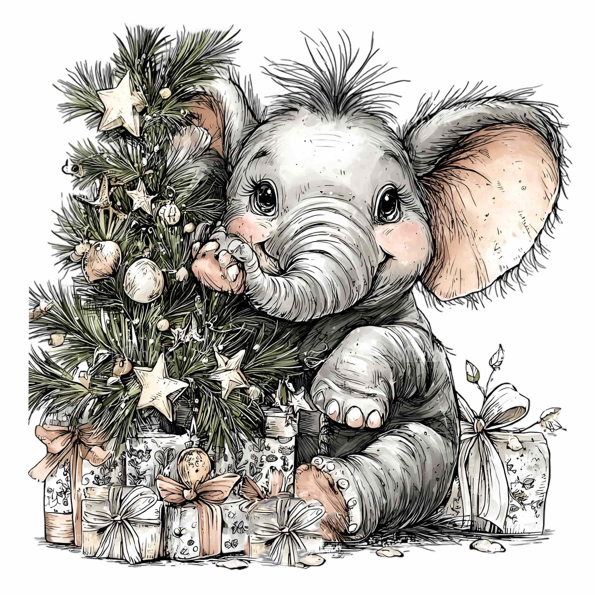 10 PNG Christmas Elephant Clipart – Cute Baby Elephant With Tree PNG ...