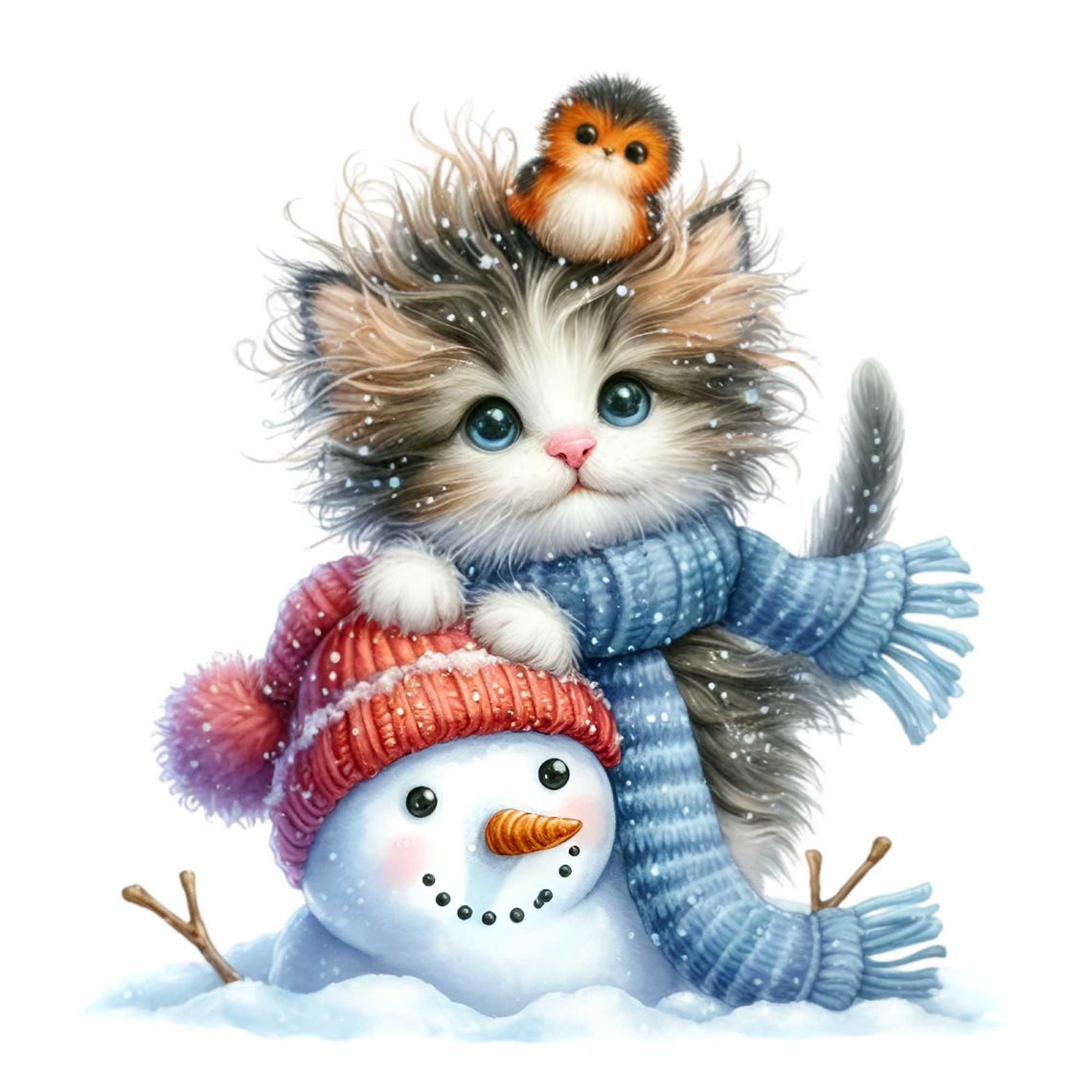 18 PNG Winter Kitten Snowman Clipart – Cute Holiday Cat PNG – Christmas ...