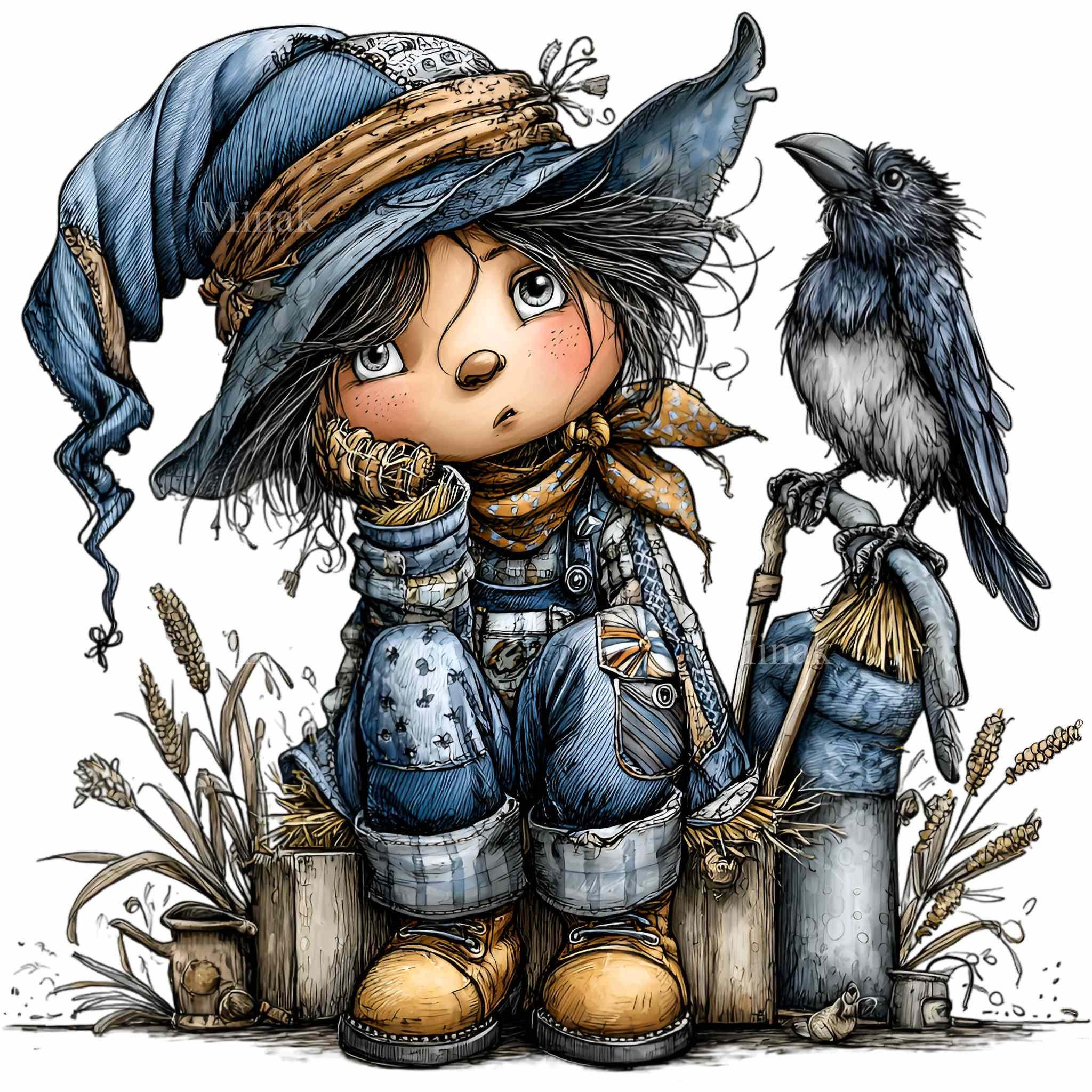 15 PNG Autumn Crow – Scarecrow PNG Clipart for Fall Decor, Rustic ...